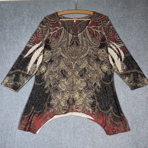Reba | Tops | Reba Tunic Top Womens X Multi Color Gold Metallic ...